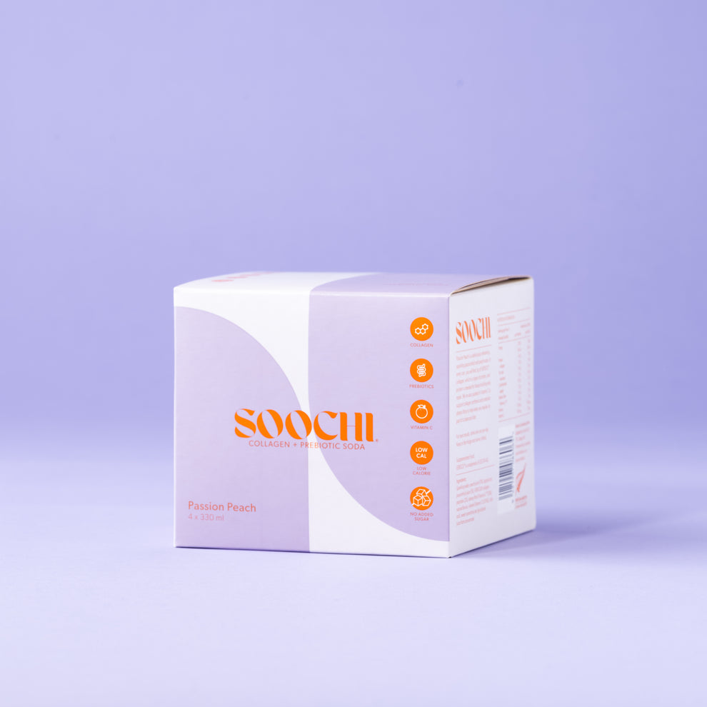 Soochi Drinks - Collagen + Prebiotic Soda- Passion Peach -4pk - Powered ...